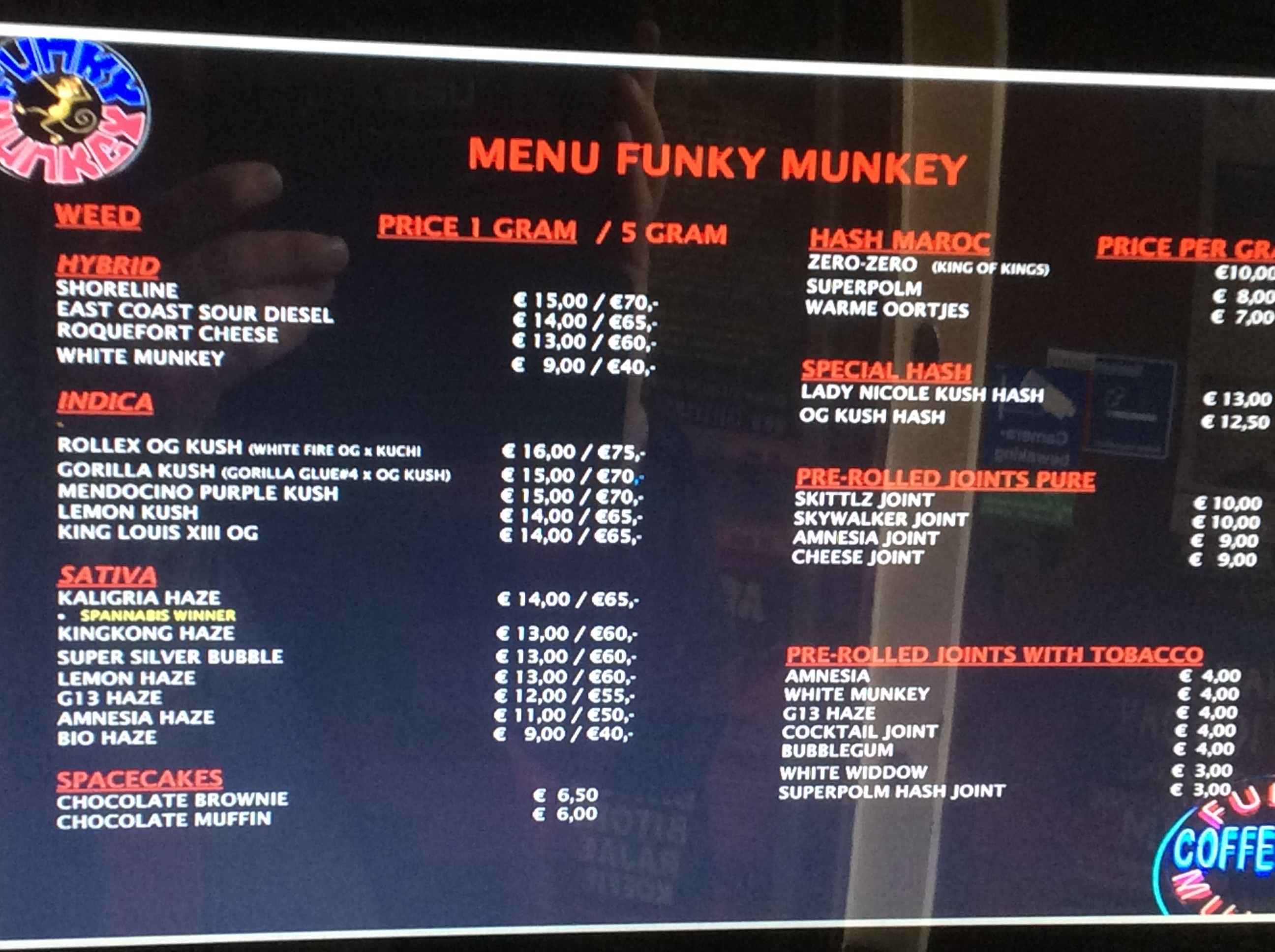 Funky Munkey Menus archive - coffeeshopmenus.org